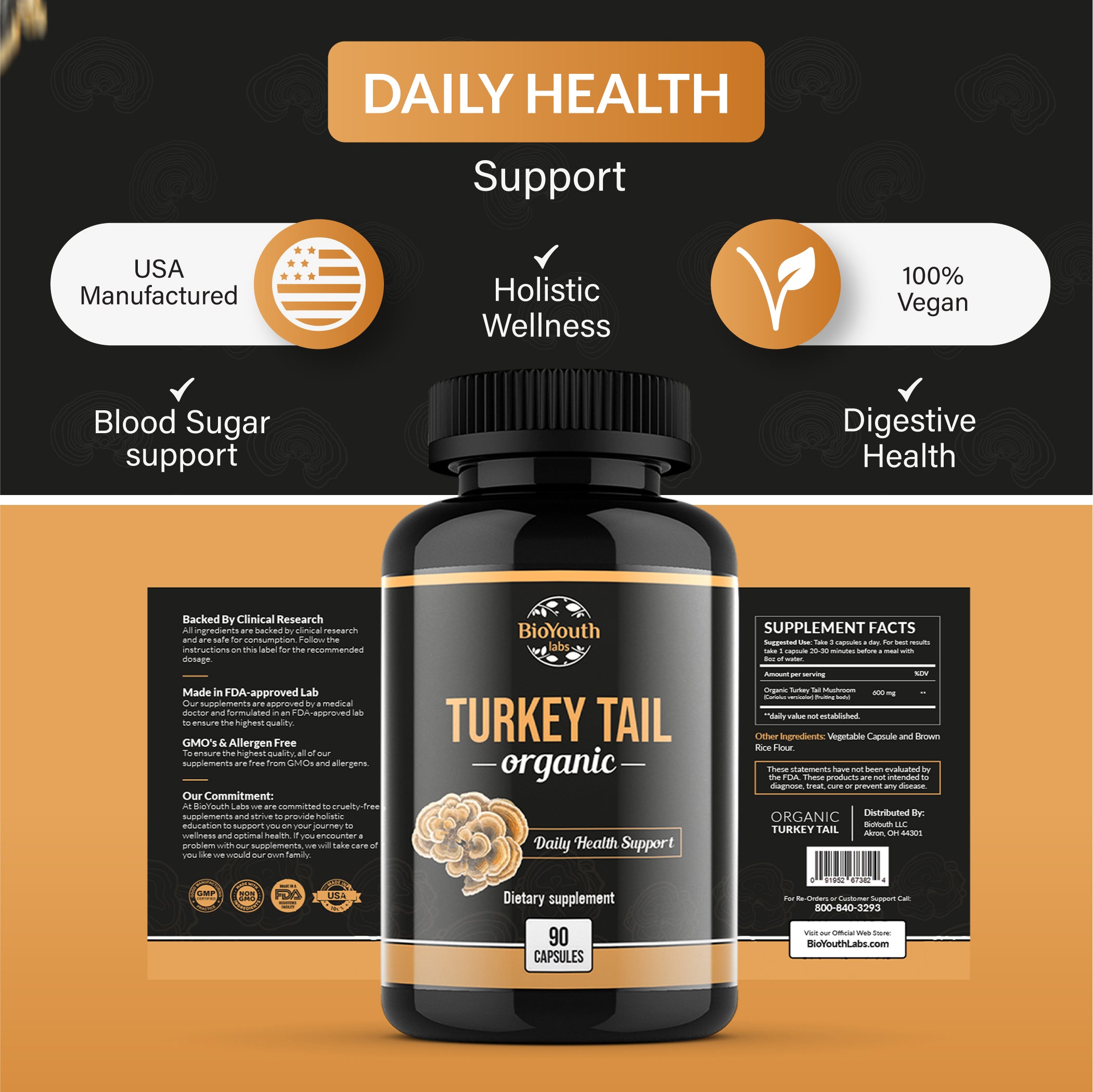 Natural Organic Turkey Tail Immune Support | BioYouth Labs